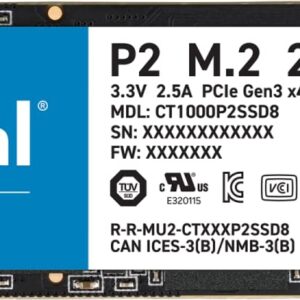 Crucial P2 1TB 3D NAND NVMe PCIe M.2 SSD Up to 2400MB/s - CT1000P2SSD8