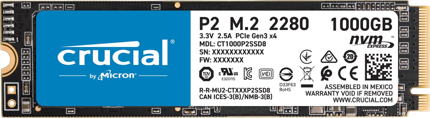 Crucial P2 1TB 3D NAND NVMe PCIe M.2 SSD Up to 2400MB/s - CT1000P2SSD8