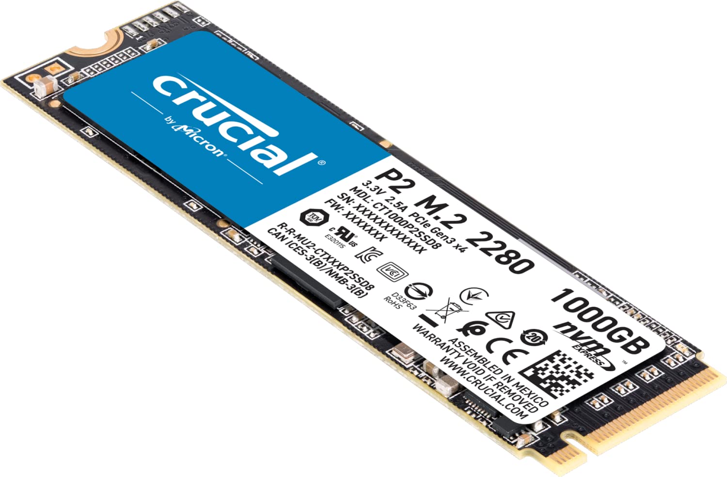 Crucial P2 1TB 3D NAND NVMe PCIe M.2 SSD Up to 2400MB/s - CT1000P2SSD8