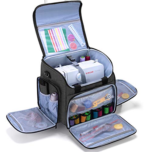 LUXJA Sewing Machine Case with Detachable Dolly, Sewing Machine Tote with Removable Bottom Pad (Patent Design), Black