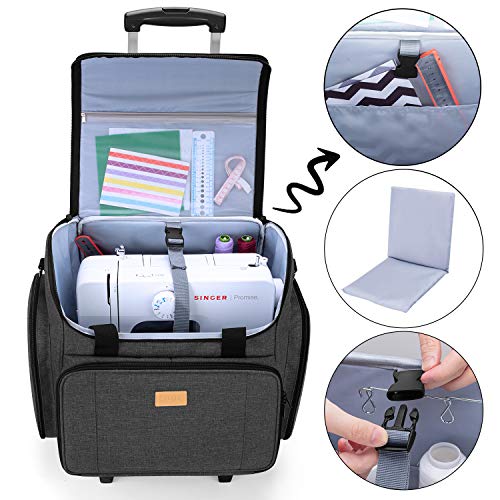 LUXJA Sewing Machine Case with Detachable Dolly, Sewing Machine Tote with Removable Bottom Pad (Patent Design), Black