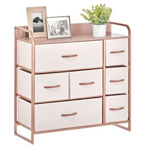 mdesign 30.9" high steel frame/wood top storage dresser furniture unit with 7 removable fabric drawers - large bureau organizer for bedroom, living room, closet - pink/rose gold