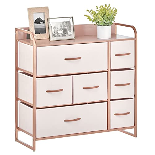 mDesign 30.9" High Steel Frame/Wood Top Storage Dresser Furniture Unit with 7 Removable Fabric Drawers - Large Bureau Organizer for Bedroom, Living Room, Closet - Pink/Rose Gold