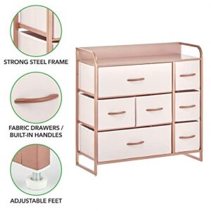 mDesign 30.9" High Steel Frame/Wood Top Storage Dresser Furniture Unit with 7 Removable Fabric Drawers - Large Bureau Organizer for Bedroom, Living Room, Closet - Pink/Rose Gold