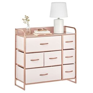 mDesign 30.9" High Steel Frame/Wood Top Storage Dresser Furniture Unit with 7 Removable Fabric Drawers - Large Bureau Organizer for Bedroom, Living Room, Closet - Pink/Rose Gold