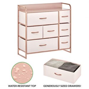 mDesign 30.9" High Steel Frame/Wood Top Storage Dresser Furniture Unit with 7 Removable Fabric Drawers - Large Bureau Organizer for Bedroom, Living Room, Closet - Pink/Rose Gold