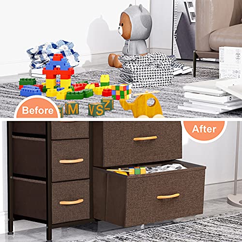 Crestlive Products Vertical Dresser Storage Tower - Sturdy Steel Frame, Wood Top, Easy Pull Fabric Bins, Wood Handles - Organizer Unit for Bedroom, Hallway, Entryway, Closets - 9 Drawers (Brown)