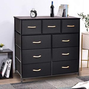 CERBIOR Wide Drawer Dresser Storage Organizer 9-Drawer Closet Shelves, Sturdy Steel Frame Marbling Wood Top with Easy Pull Fabric Bins for Clothing, Blankets (9-Black Drawers)