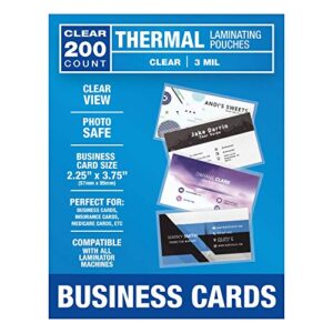 samsill 3mil thermal laminating pouches, business card size, clear, 2.25 x 3.75 inch (200 pack)