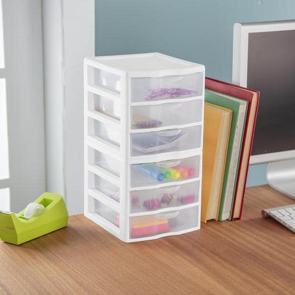 Tribello 3 Drawer Plastic Storage, Mini Drawer Unit, White Frame With Clear Drawers for Craft Storage - 8.5"L X 7.25"W X 6.75"H Inches - American Made (1 Pack)