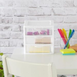 Tribello 3 Drawer Plastic Storage, Mini Drawer Unit, White Frame With Clear Drawers for Craft Storage - 8.5"L X 7.25"W X 6.75"H Inches - American Made (1 Pack)