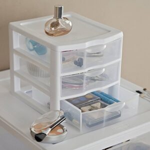 Tribello 3 Drawer Plastic Storage, Mini Drawer Unit, White Frame With Clear Drawers for Craft Storage - 8.5"L X 7.25"W X 6.75"H Inches - American Made (1 Pack)