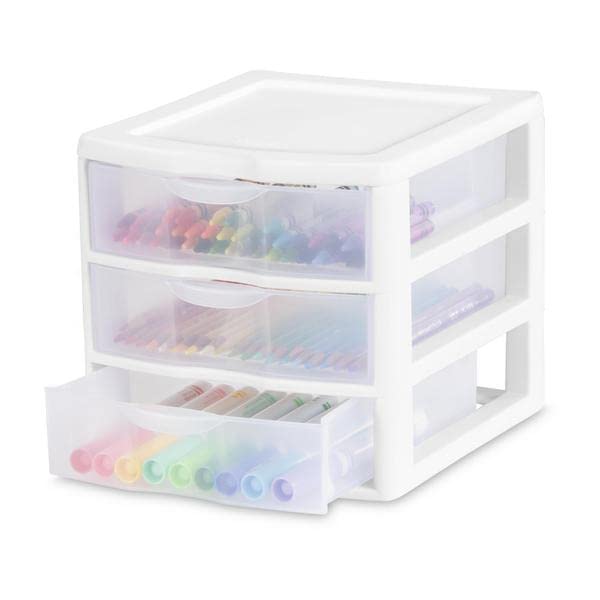 Tribello 3 Drawer Plastic Storage, Mini Drawer Unit, White Frame With Clear Drawers for Craft Storage - 8.5"L X 7.25"W X 6.75"H Inches - American Made (1 Pack)