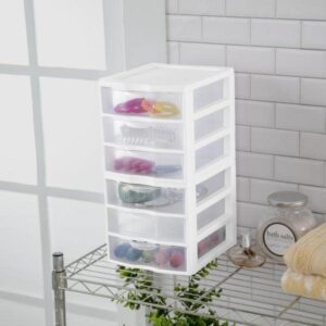 Tribello 3 Drawer Plastic Storage, Mini Drawer Unit, White Frame With Clear Drawers for Craft Storage - 8.5"L X 7.25"W X 6.75"H Inches - American Made (1 Pack)