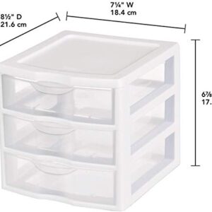 Tribello 3 Drawer Plastic Storage, Mini Drawer Unit, White Frame With Clear Drawers for Craft Storage - 8.5"L X 7.25"W X 6.75"H Inches - American Made (1 Pack)