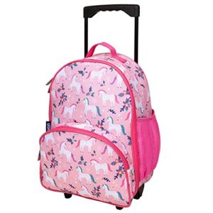 wildkin kids rolling luggage for boys and girls, carry on luggage size is perfect for school and overnight travel, measures 16 x 12 x 6 inches (magical unicorns)