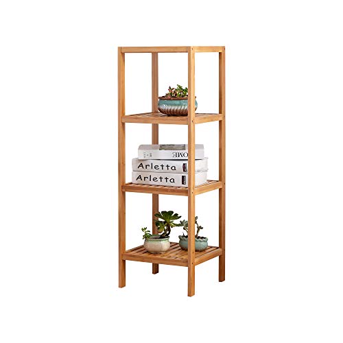 Zoopolyn 100% Bamboo Bathroom Shelf 13 x 13 x 39 inches 4-Tier Multifunction Standing Towel Rack Storage Organizer Unit Natural