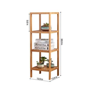 Zoopolyn 100% Bamboo Bathroom Shelf 13 x 13 x 39 inches 4-Tier Multifunction Standing Towel Rack Storage Organizer Unit Natural