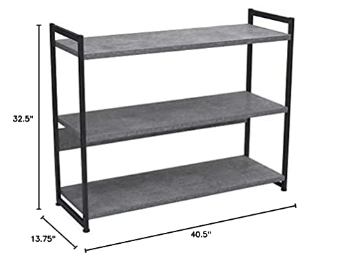 Household Essentials 3 Tier Storage Shelf with Minimalist Metal Frame | 40.5" W x 32.5" H x 13.75" D | Slate Faux Concrete, Grey