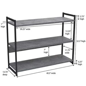 Household Essentials 3 Tier Storage Shelf with Minimalist Metal Frame | 40.5" W x 32.5" H x 13.75" D | Slate Faux Concrete, Grey