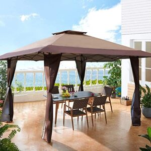 phi villa 13'x13' uv block sun shade gazebo canopy with hardware kits, gazebo shade for patio outdoor garden events, brown