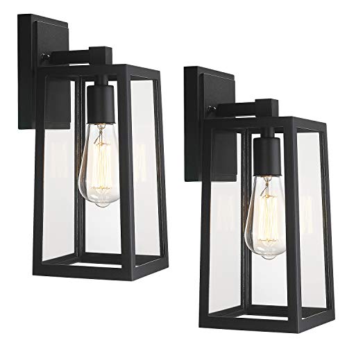 Emliviar 2 Pack Outdoor Wall Light Fixtures, Outside Wall Lights for House, Black Finish with Clear Glass, WE212B-2PK BK