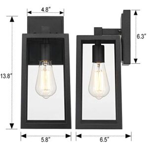 Emliviar 2 Pack Outdoor Wall Light Fixtures, Outside Wall Lights for House, Black Finish with Clear Glass, WE212B-2PK BK