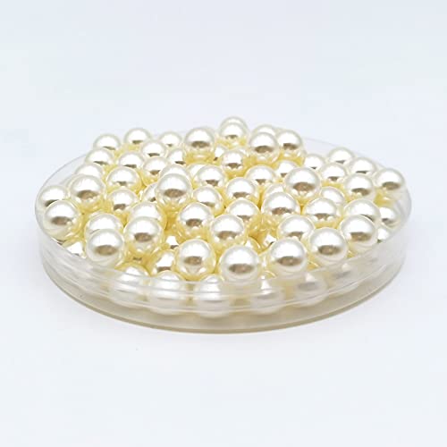 INSPIRELLE 580pcs 10mm Ivory Polished ABS Undrilled Art Faux Pearls for Vase Fillers, No Hole Makeup Beads to Hold Brush Lipstick, Imitation Round Pearl Beads for Table Scatter Home Wedding Decoration