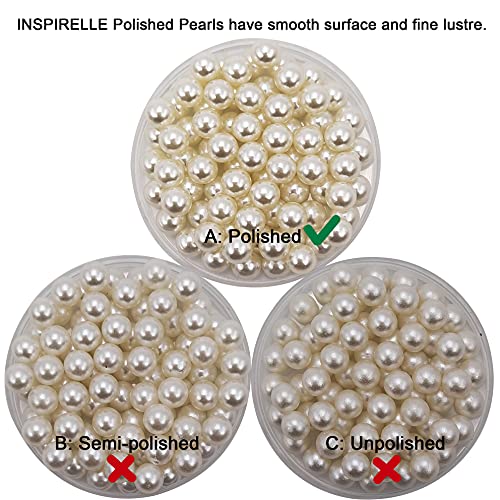 INSPIRELLE 580pcs 10mm Ivory Polished ABS Undrilled Art Faux Pearls for Vase Fillers, No Hole Makeup Beads to Hold Brush Lipstick, Imitation Round Pearl Beads for Table Scatter Home Wedding Decoration