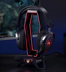 trusyo audio the portal usb 3.0 headset stand with dual rgb lights, 3 usb charger ports, a headphone holder for wired or wireless headphones, great for gaming stations. a gaming accessory.