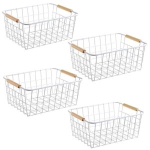 lelecat wire white baskets with handles wire storage organizer baskets for kitchen, household refrigerator for cabinets, pantry, closets, bedrooms - set of 4(white)