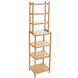 urforestic 7-tier bamboo bathroom shelf, narrow space shelf for small space, multifunctional storage rack, wood corner rack, for kitchen, livingroom, bedroom, hallway(natural)