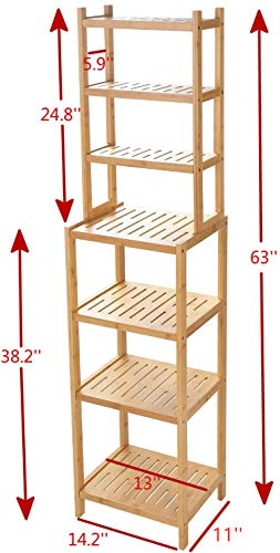 URFORESTIC 7-Tier Bamboo Bathroom Shelf, Narrow Space Shelf for Small Space, Multifunctional Storage Rack, Wood Corner Rack, for Kitchen, Livingroom, Bedroom, Hallway(Natural)