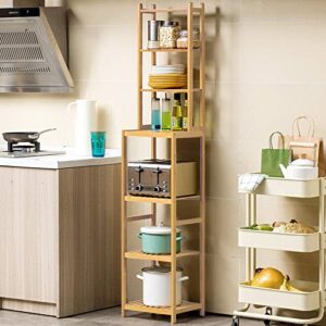 URFORESTIC 7-Tier Bamboo Bathroom Shelf, Narrow Space Shelf for Small Space, Multifunctional Storage Rack, Wood Corner Rack, for Kitchen, Livingroom, Bedroom, Hallway(Natural)