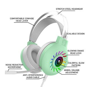 PS4 Headset Xbox One Headset Gaming Headset 3.5mm Stereo Wired Over-Head Gaming Headphone,RGB Rainbow Backlit,Headphone Stereo Surround Sound,Noise Canceling Microphone for PC,PS4,Xbox One(Green)