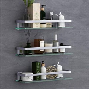 volpone bathroom wall shelf 15.7in bathroom glass shelves bathroom shelves wall mount glass floating shelf rustproof bathroom wall organizer 3 tier (sliver)