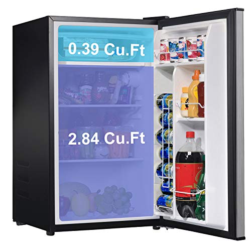 Willz WLR33MS1D02 Compact Refrigerator, Single Door Fridge, Adjustable Mechanical Thermostat with Chiller, Stainless Steel Look, 3.3 Cu Ft