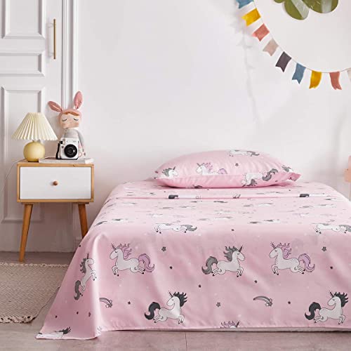 UOZZI BEDDING Bed in a Bag 6 Pieces Twin Size Unicorn Pink with Rainbow Star - Soft Microfiber, Reversible Bed Comforter Set (1 Comforter, 2 Pillow Shams, 1 Flat Sheet, 1 Fitted Sheet, 1 Pillowcases)