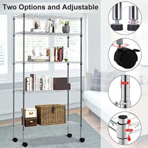 5 Tier Storage Shelves Wire Shelving Unit Garage Metal Rack 14Dx30Wx60H Adjustable NSF Sturdy Steel Layer Shelf Commercial Utility Organizer Shelving with Wheels for Bathroom Kitchen Laundry, (Chrome)