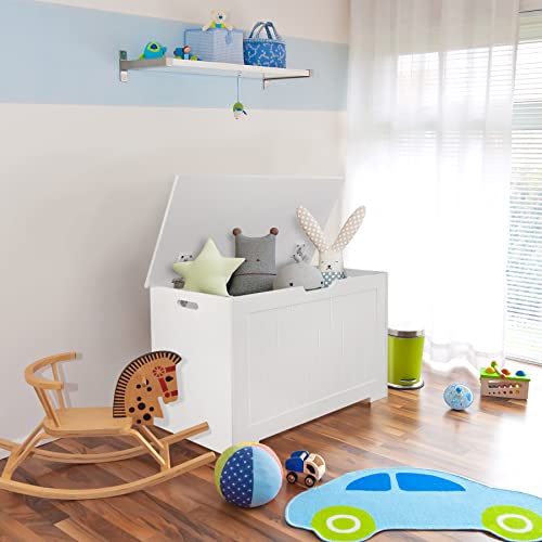 JungleA 30 Inch Toy Chest Wooden Storage Bench 150L Toy Box Blanket Chests Trunks Foot Rest Seat for Bedroom Living Room Entry White