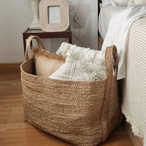 GooBloo Extra Large Handmade Woven Storage Basket 100% Jute Rope - 20” x 14” Tall Decorative Rope Basket for Living Room, Toys, Storage, Towels or Nursery - Wicker Baskets - Handmade Natural Hamper