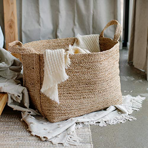 GooBloo Extra Large Handmade Woven Storage Basket 100% Jute Rope - 20” x 14” Tall Decorative Rope Basket for Living Room, Toys, Storage, Towels or Nursery - Wicker Baskets - Handmade Natural Hamper