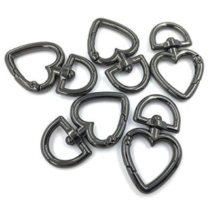 yixi-sbest 12 pcs 3/4 inch outside width zinc alloy heart shape swivel buckles trigger spring keyring buckle, clasps hooks keychain ring buckles shinning swivel snap fashion clips (gunmetal)