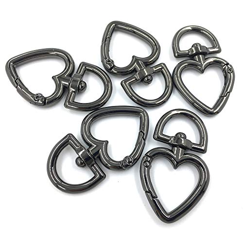 YIXI-SBest 12 Pcs 3/4 Inch Outside Width Zinc Alloy Heart Shape Swivel Buckles Trigger Spring Keyring Buckle, Clasps Hooks Keychain Ring Buckles Shinning Swivel Snap Fashion Clips (Gunmetal)