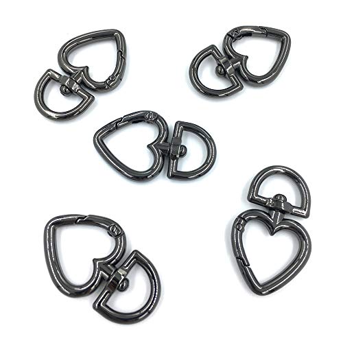 YIXI-SBest 12 Pcs 3/4 Inch Outside Width Zinc Alloy Heart Shape Swivel Buckles Trigger Spring Keyring Buckle, Clasps Hooks Keychain Ring Buckles Shinning Swivel Snap Fashion Clips (Gunmetal)