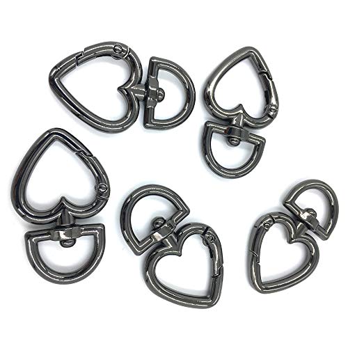 YIXI-SBest 12 Pcs 3/4 Inch Outside Width Zinc Alloy Heart Shape Swivel Buckles Trigger Spring Keyring Buckle, Clasps Hooks Keychain Ring Buckles Shinning Swivel Snap Fashion Clips (Gunmetal)