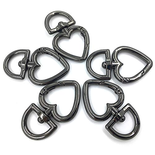 YIXI-SBest 12 Pcs 3/4 Inch Outside Width Zinc Alloy Heart Shape Swivel Buckles Trigger Spring Keyring Buckle, Clasps Hooks Keychain Ring Buckles Shinning Swivel Snap Fashion Clips (Gunmetal)