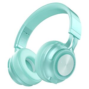 reetec wireless bluetooth headphones over-ear - [40 hrs playing time, soft protein earpads] foldable hifi stereo wireless headphones with microphone, deep bass headset for phone, pc, ipad - mint green