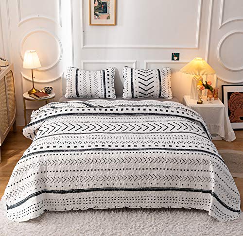 JANZAA Boho Bedding Bedspreads Queen Size,3 PCS Bohemian Quilt Set with Geometric Printed for All Season(Two Pillow Cases)