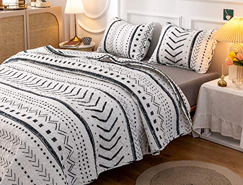 JANZAA Boho Bedding Bedspreads Queen Size,3 PCS Bohemian Quilt Set with Geometric Printed for All Season(Two Pillow Cases)